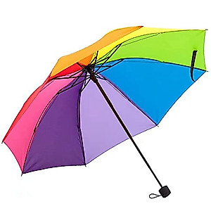 YAMHOHO Three Folding Flat Edge Rainbow Bumper Cloth Umbrella Sunshade Sun Umbrella Ladies Umbrella Gift Umbrella Windproof Travel Umbrella Foldable Folding Small Compact Umbrella