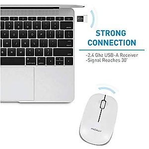 Macally 2.4G USB Wireless Mouse for Laptop and Desktop Computer, Comfortable and Long Range Computer Mouse - Cordless Mouse for Mac, Apple MacBook Pro/Air, Chromebook, or Windows PC - White