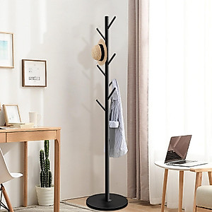 Tenkovic Metal Coat Rack Freestanding Satin Steel With Stable Marble Base,High-Grade With 8 Hooks Metal Coat Hat,Hall Tree for Hanging Clothes, Bags, Hats, Bedroom(Black)