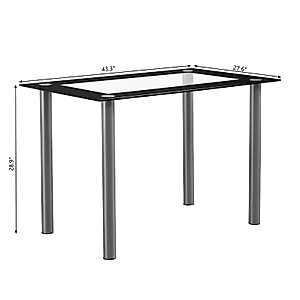 Imseigo Modern Dining Table Set for 4, 5-Piece Kitchen Table Set with 1 Tempered Glass & 4 PVC Chairs for Small Space, Space Saving Rectangular Table & Chair Set for Kitchen, Dining Room, Black Grey