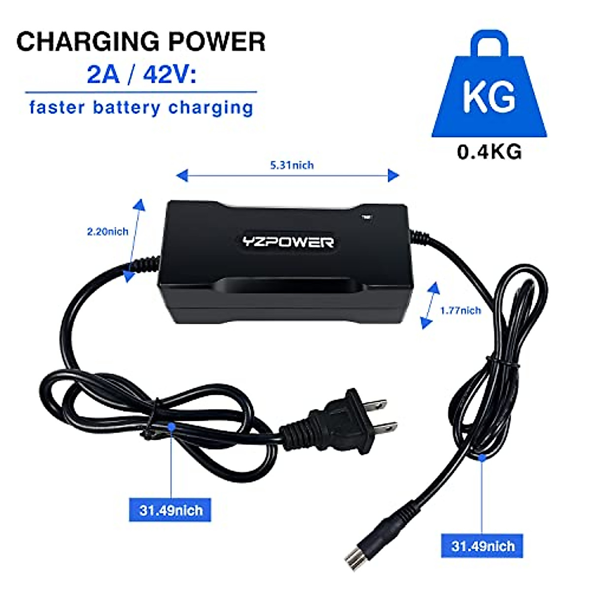 42V Charger for Segway Ninebot Electric Scooter,YZPOWER 36V Lithium Battery Charger Universal for M365 pro/pro2,Bird, Lime, Lime-S, Spin, Skip
