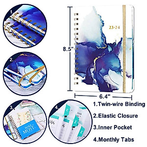 2023-2024 Planner - Academic Planner 2023-2024, July 2023 to June 2024, Weekly and Monthly Planner 2023-2024, 8.4" x 6.3", Hardcover with Back Pocket + Thick Paper + Twin-Wire Binding - Waterink