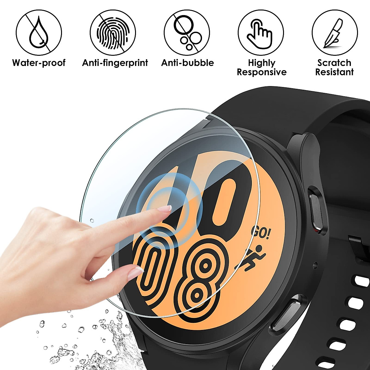 KIMILAR [5+5 Pack Galaxy Watch FE/Galaxy Watch 5/Galaxy Watch 4 Screen Protector Case 44mm, Anti-Fog Tempered Glass and Hard PC Protective Bumper Compatible with Samsung Galaxy Watch FE/5/4 44mm