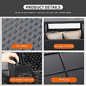 Outdoor PE Wicker Liftable Coffee Table - Patio Rattan Garden Furniture Multi-Functional Storage Tea Table, Black