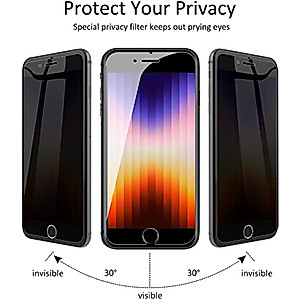 Fotbor Privacy Screen for iPhone SE 2020/2022, iPhone 2nd/3rd Generation Privacy Screen Protector, iPhone SE 2020/2022 Screen Protector Tempered Glass, 4.7-Inch, Anti Spy, 2-Pack (dark)
