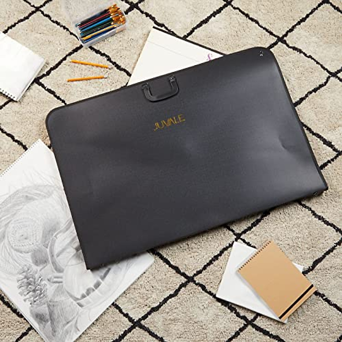 Large Artist Portfolio Case with Adjustable Shoulder Strap (Black, 35 x 24 x 1.5 Inches)