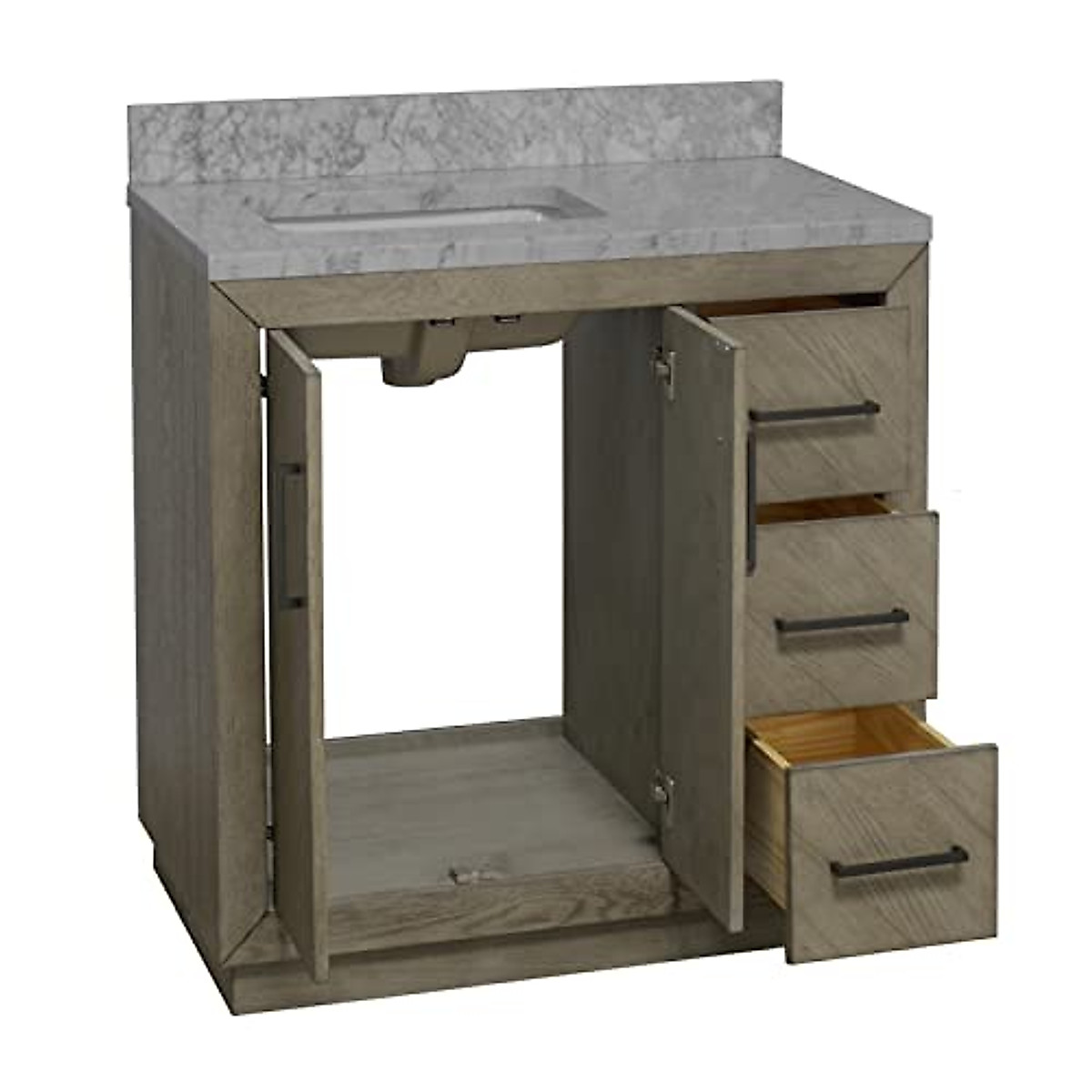 Peyton 36-inch Bathroom Vanity (Carrara/Gray Oak): Includes Gray Oak Cabinet with Stunning Carrara Marble Countertop and White Ceramic Sink