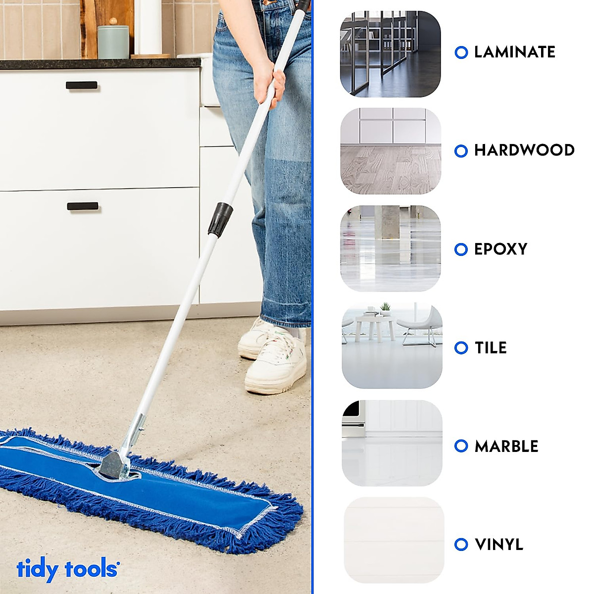 Tidy Tools Commercial Dust Mop & Floor Sweeper, 60 in. Dust Mop for Hardwood Floors, Cotton Reusable Dust Mop Head, Extendable Handle, Industrial Dry Mop for Floor Cleaning & Janitorial Supplies, Blue