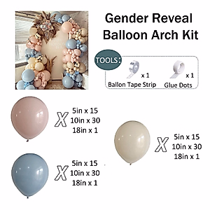 Gender Reveal Balloon Arch Garland Kit, 140Pcs Dusty Pink Misty Blue White Sand Nude Balloons for Boho Neutral Baby Shower Boy or Girl Gender Reveal Birthday Bear Theme Party Decorations