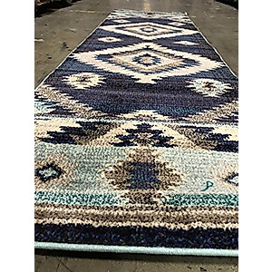 Expressions South West Native American Indian Runner Area Rug Turquoise Beige Grey Blue Purple Storm Blue Design 1033 (2 Feet 2 Inch X 7 Feet)