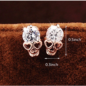 Zittop Rose Gold Women Tone Crystal Diamond Skull Pierced Stud Earrings Jewelry