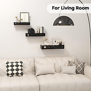 Serwrsw Moon and Stars Wall Shelves Black, Set of 3 Small Floating Shelves for Bedroom Living Room Wall Storage or Decor, Brown Board
