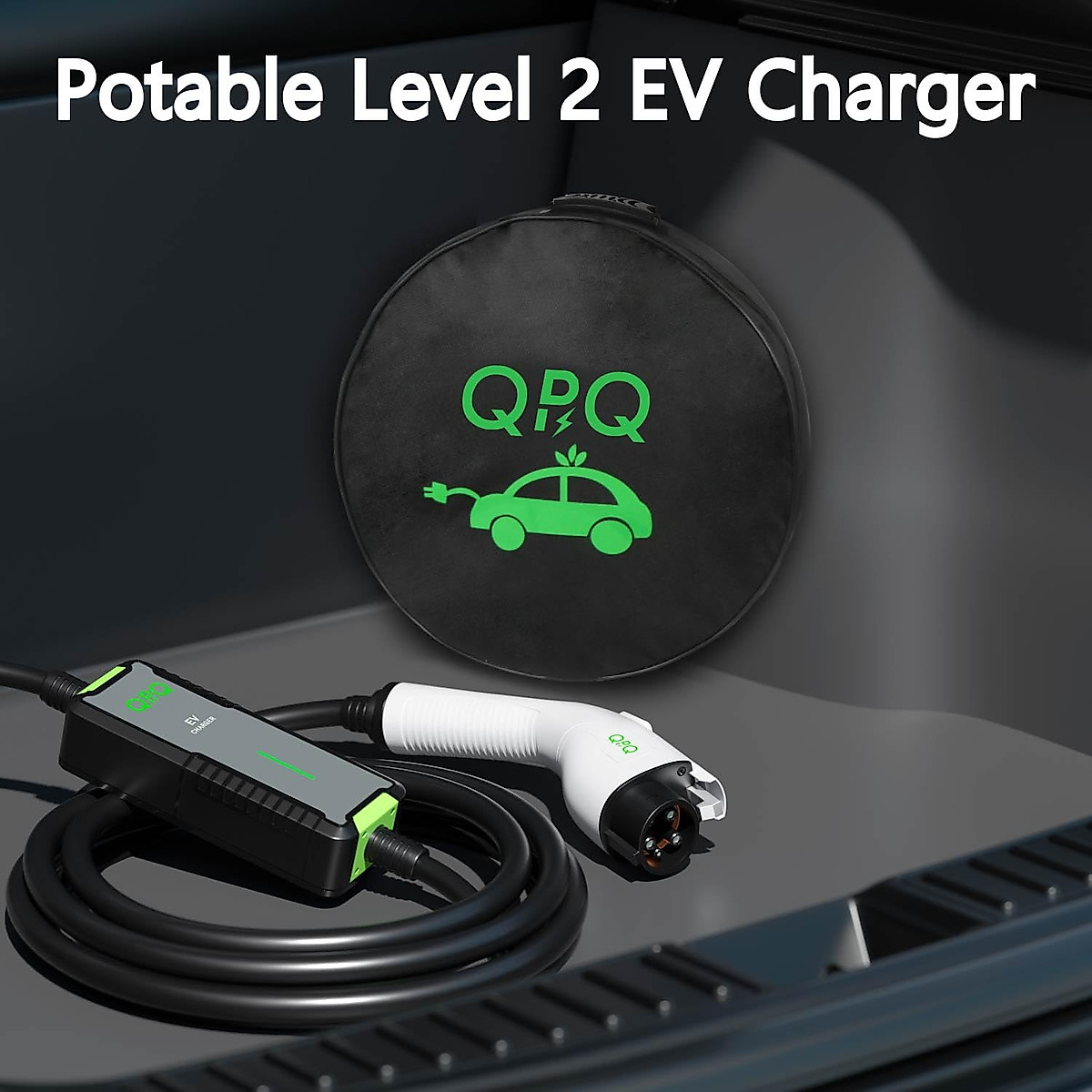 QPQ Level 1-2 EV Charger, 16 Amp 110-240V Portable Electric Car Charger, Electric Vehicle Charging Stations with NEMA 6-20 Plug & NEMA 5-15 Adapter for J1772 with 21 FT Cable