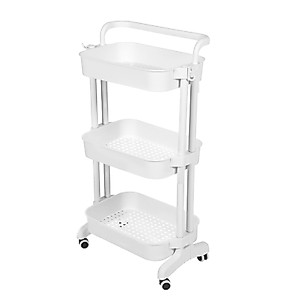 Cabilock 1pc Trolley Rack Rolling Cart Trolley Organizer Trolley Cart with Handle Mental Utility Cart 4 Shelf Tray Cart Home Organizer Household Trolley White Storage Abs Wheel