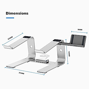 DXX Laptop Stand with Phone Holder, Aluminum Computer Riser, Ergonomic Laptops Elevator for Desk, Metal Holder Compatible with 10 to 15.6 Inches Notebook Computer