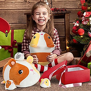 14inch Guinea Pig Stuffed Animals, Mama Hamster Plushie Pillow with 3 Cute Babies Guinea Pig Mouse Plush Toys, Birthday Christmas Surprise Gifts for Kids Girls Boys