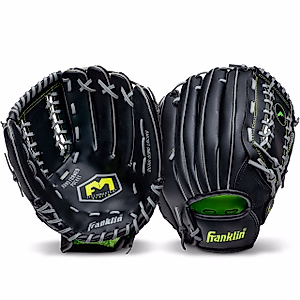 Franklin Sports unisex adult 12" - Trapeze Web Baseball and Softball Fieldmaster Midnight Youth Baseball Gloves I, Black, 12.0 US