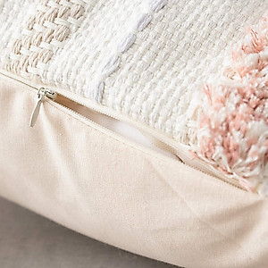 Boho Throw Pillow Covers Tufted Decorative Pillows Cover for Couch Bed Small Lumbar 12 x 20 inch Pillow Cover, Modern Accent Farmhouse Neutral Throw Pillow Case, Pink