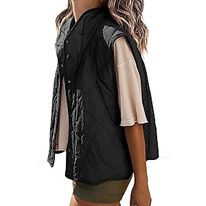 Veatzaer Womens Oversized Puffer Vest Cropped Quilted Stand Collar Lightweight Jacket Sleeveless Button Down Tops