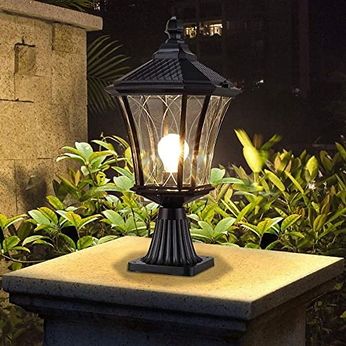 MODEBHD European Vintage Glass Lantern Pillar Column Light External Rainproof Aluminum Landscape Waterproof Retro Column Lamp Outdoor Table Lamp Lawn Garden Fence Lights Street Post Light
