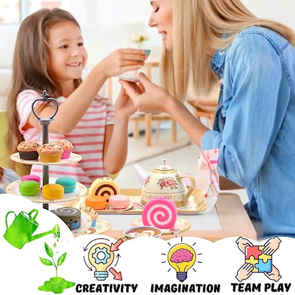 Tea Set for Little Girls Toys for 3-5 Years Old Girls Pretend Play Kids Tea Party Set with Cake Stand, Desserts Fun Princess Tea Time with Dolls, Barbies Birthday Gift for Girls Toys Age 3+ Year Old