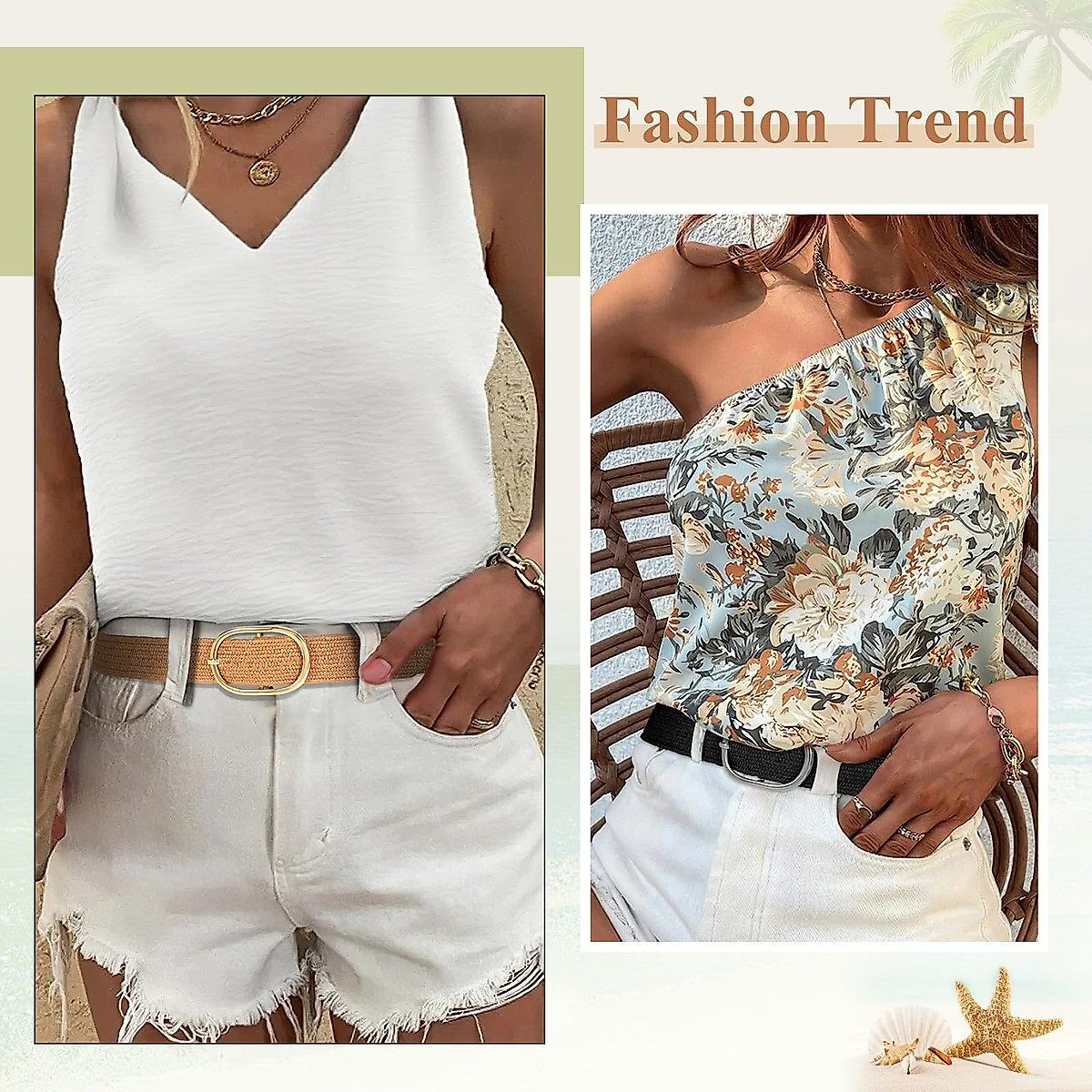 WOWOGO Straw Woven Rattan Wide Stretch Straw Belt Boho Braided Belts for Women