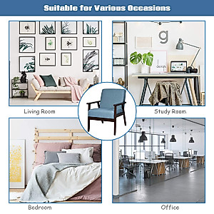 Giantex Mid-Century Modern Accent Chair, Retro Fabric Armchair, Solid Hardwood Made, Upholstered Linen Lounge Arm Chair for Living Room (1, Blue)