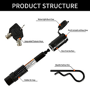 META Hardware Trailer Hitch Locks, 5/8" Dia 4" Long Hitch Lock with Extra Safety Clip & Anti Rattle O-Rings Fits 2", 2-1/2”, 3”, Class III IV V Receivers (1 Pack)