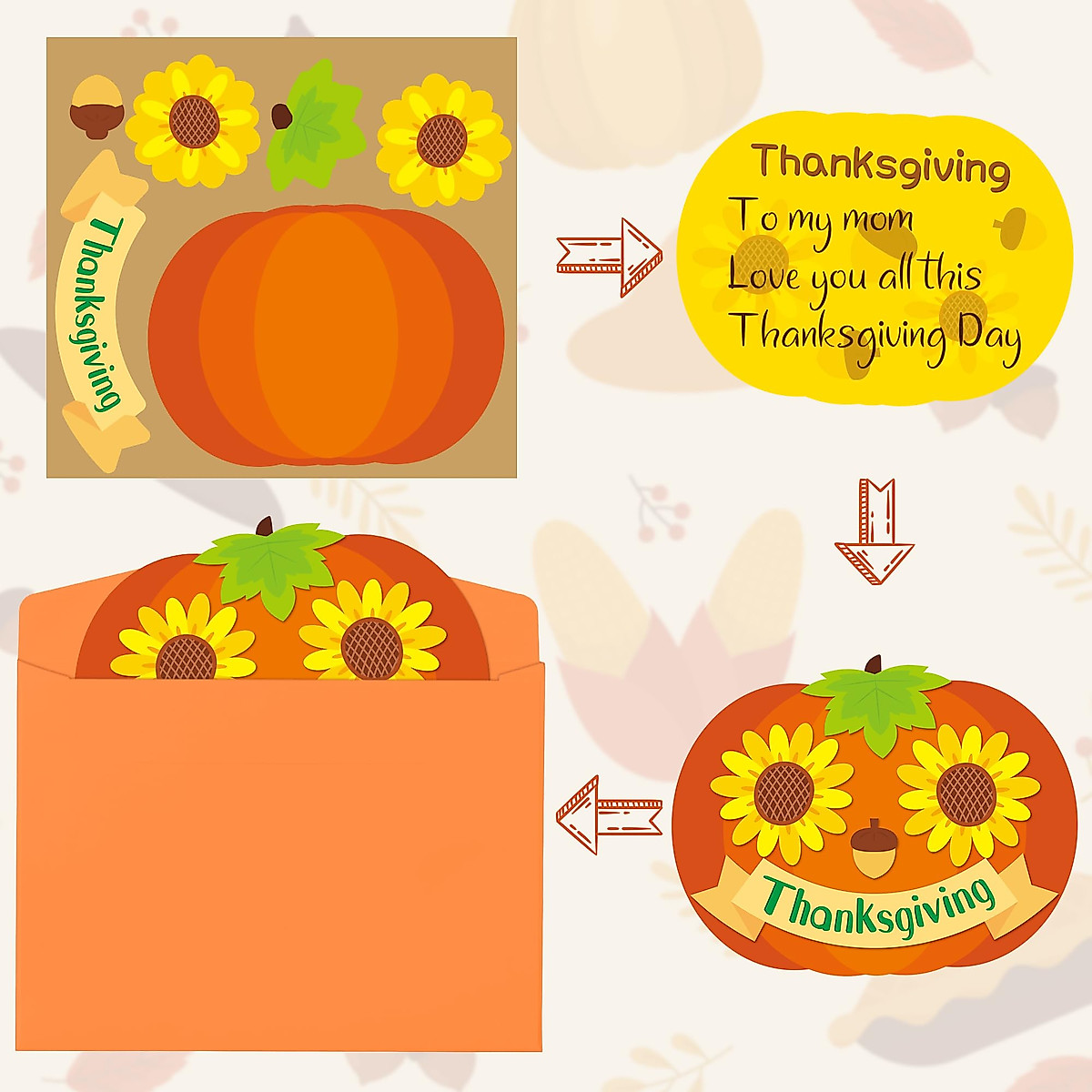 CY2SIDE 24PCS Thanksgiving Thankful Cards Craft Kit for Kids DIY Pumpkin Football Turkey Greeting Cards with Envelopes Stickers Fall Paper Craft Kit School Art Activity Gift Cards for Mother Father