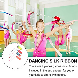 Garneck Dance Silk Ribbon Streamers Gymnastics Rhythmic Artistic Twirling Ribbons Rods for Kids Adults Dance Performance and Games 4pcs