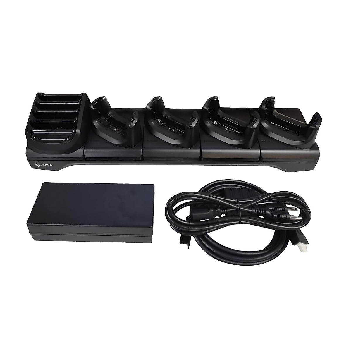Zebra TC51/56 5-slot Charge only W/4-Slot sparebattery charger, CRD-TC51-5SC4B-01 (W/4-Slot sparebattery charger incl power supply & DC cable. Order sepeaterly: Country specific AC line cord)