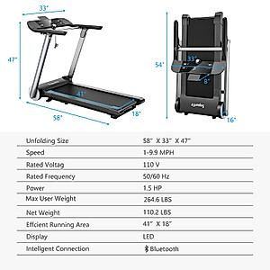 Goplus Heavy Duty Folding Treadmill for Gym, Italy Designer Electric Superfit Treadmill with Fatigue Button, Heart Rate Belt, LED Display, Blue Tooth Speaker, Walking Running Machine for Home