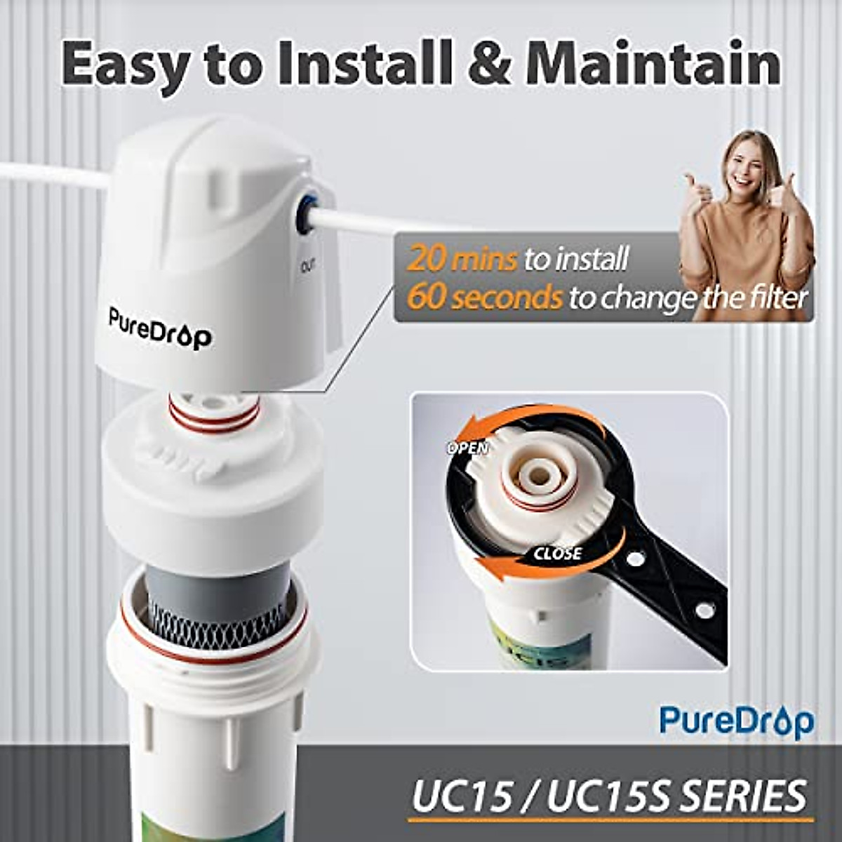 PureDrop FUC15S Replacement Filter Cartridge for UC15S Water Filter Under Sink, 16K Gallons Capacity, Replacement Filter