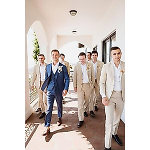 HUUTOE Two Piece Mens Linen Suit for Men Yellow Linen Suits for Beach Wedding Two Piece Mens Linen Suit XXXL 2024