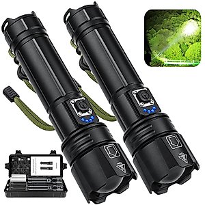 Led Brightest Flashlights High Lumens Rechargeable, 990,000 Lumens Super Bright Flashlight High Powered Flashlights, Waterproof Flash Light with Cases for Emergency Camping (2PCS)