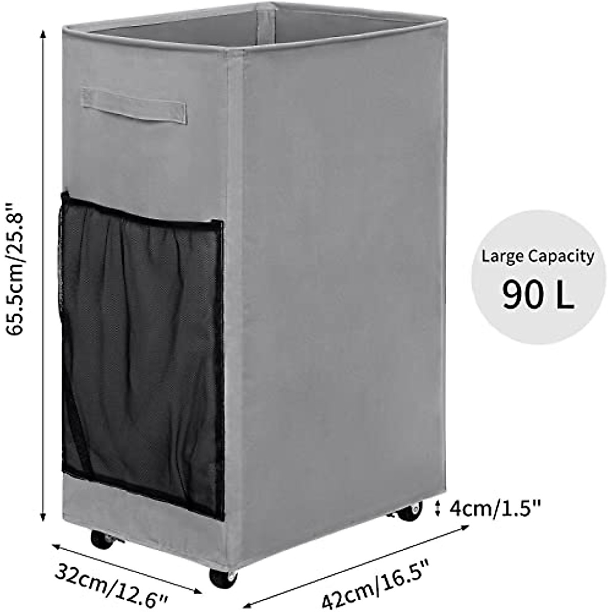 Chrislley 90L Rolling Laundry Basket Large Laundry Hamper with Wheels Collapsible Clothes Hamper Rolling Tall Laundry Storage Cart Foldable Clothes Organizer (Grey)