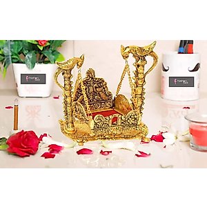 Fashion Bizz Metal Handicraft Laddu Gopal Jhula (Palna) for Home Temple, Krishna Jhula, Krishna ji Metal Singhasan (Gold_17.78 x 9.5 x 17.14 cm)