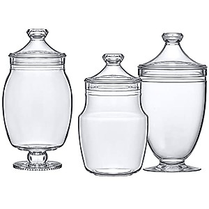 Amazing Abby - Keep - Acrylic Apothecary Jars (3-Piece Set), Plastic Jars with Lids, Bathroom Canisters, Vanity Organizers, Candy Buffet, Wedding Display, BPA-Free and Shatter-Proof