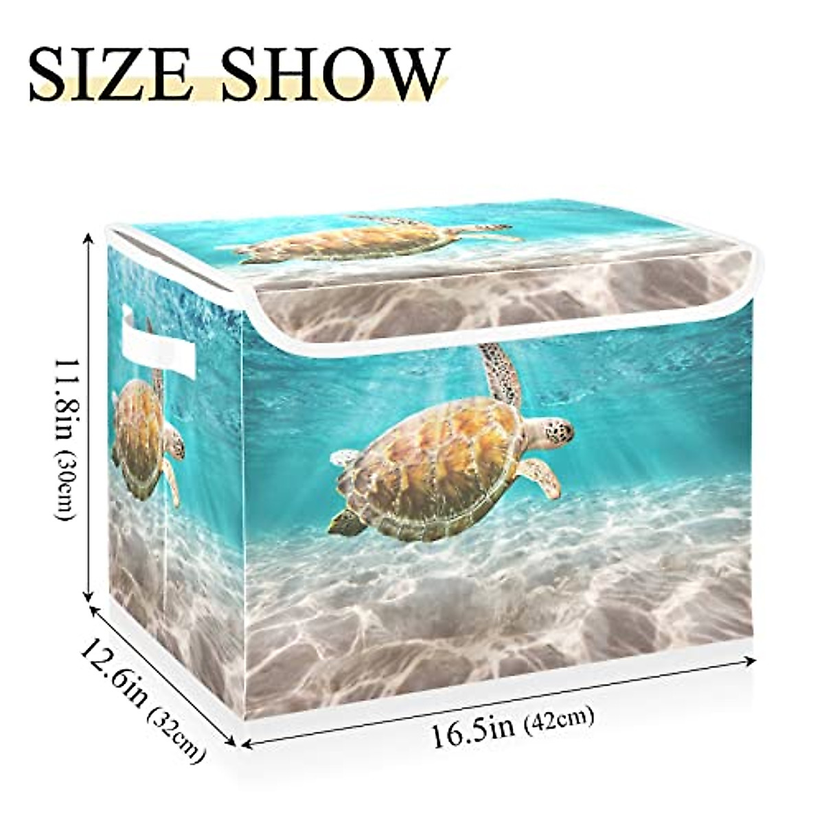 Kigai Storage Basket Underwater Sea Turtle Storage Boxes with Lids and Handle, Large Storage Cube Bin Collapsible for Shelves Closet Bedroom Living Room, 16.5x12.6x11.8 In