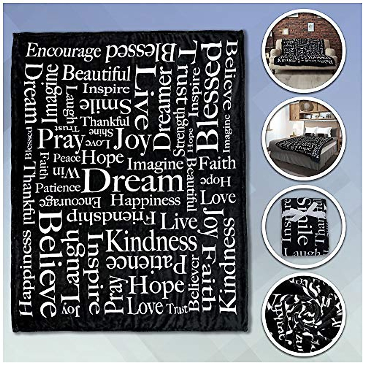 Inspiring Messages (Black) Super Plush Blanket - 50x60 Soft Throw Blanket - Perfect for Cuddle Season & Holiday Gifts!