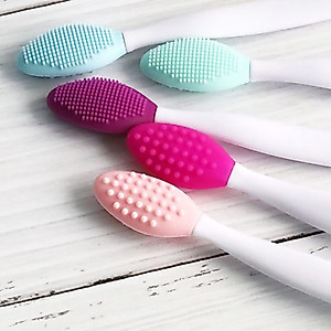 4 Pieces Exfoliating Lip Brushes, Double-Sided Lip Scrub Silicone Brush, Lip Brush Tool, Lip Scrubber Brush for Smooth and Fuller Looking Lips