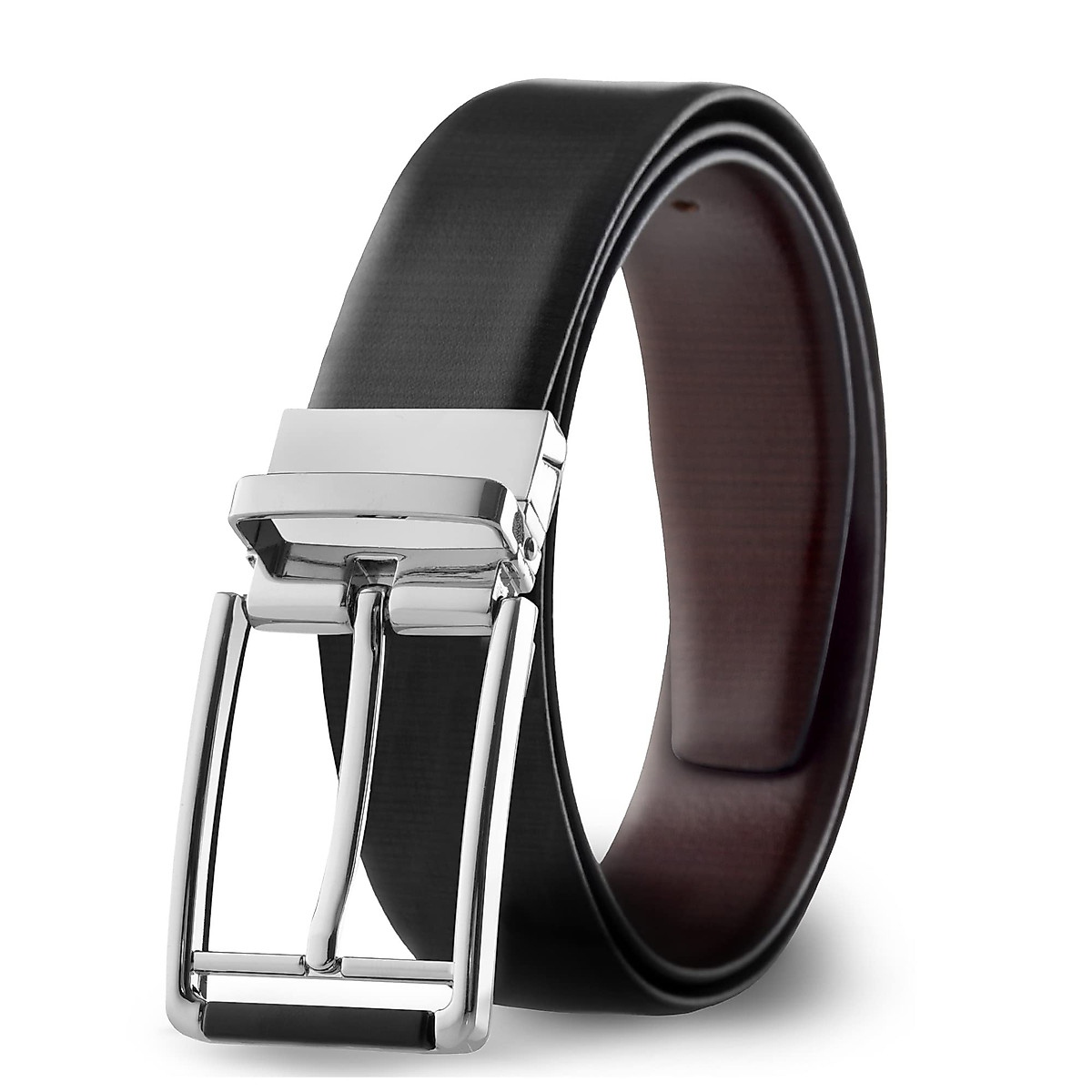 Prospero Comfort - Reversible Belts for Men, Italian Top-Grain Leather Belt for Men, 2-Toned Men’s Belts, Men’s Belt for Casual Wear, 35mm Dress Belt, Screen Print Black Belt Men’s Size 38