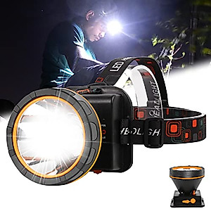 Aikertec LED Rechargeable Headlamp, 90000 High Lumen Super Bright Headlamp Flashlight, 2 Mode, Waterproof, 90°Angle Adjustable Headlamp Battery Powered for Outdoor Camping, Fishing, Hunting, Running