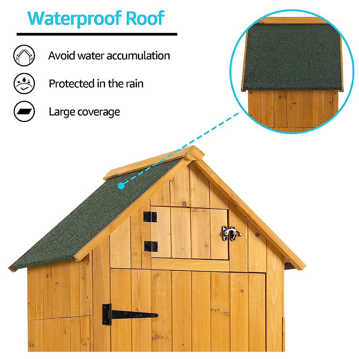 Outdoor Storage Cabinet, Garden Wood Tool Shed, Outside Wooden Shed Closet with Shelves and Latch for Yard, Patio, Deck and Porch,30.3”L X 21.3”W X 70.5”H (Natural)