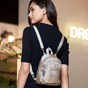 Kipling Women's Delia Compact Convertible, Lightweight, Minimal, Nylon Laptop Backpack, Metallic Glow, 7" L x 9.25" H x 5" D