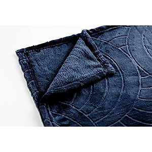 SOFTBEAR Navy Blue Throw Size Blanket Flannel Fleece Semi-Circular Pattern, Soft, Fluffy, Plush and Warm Blanket for Bed, Couch, Sofa, Camping