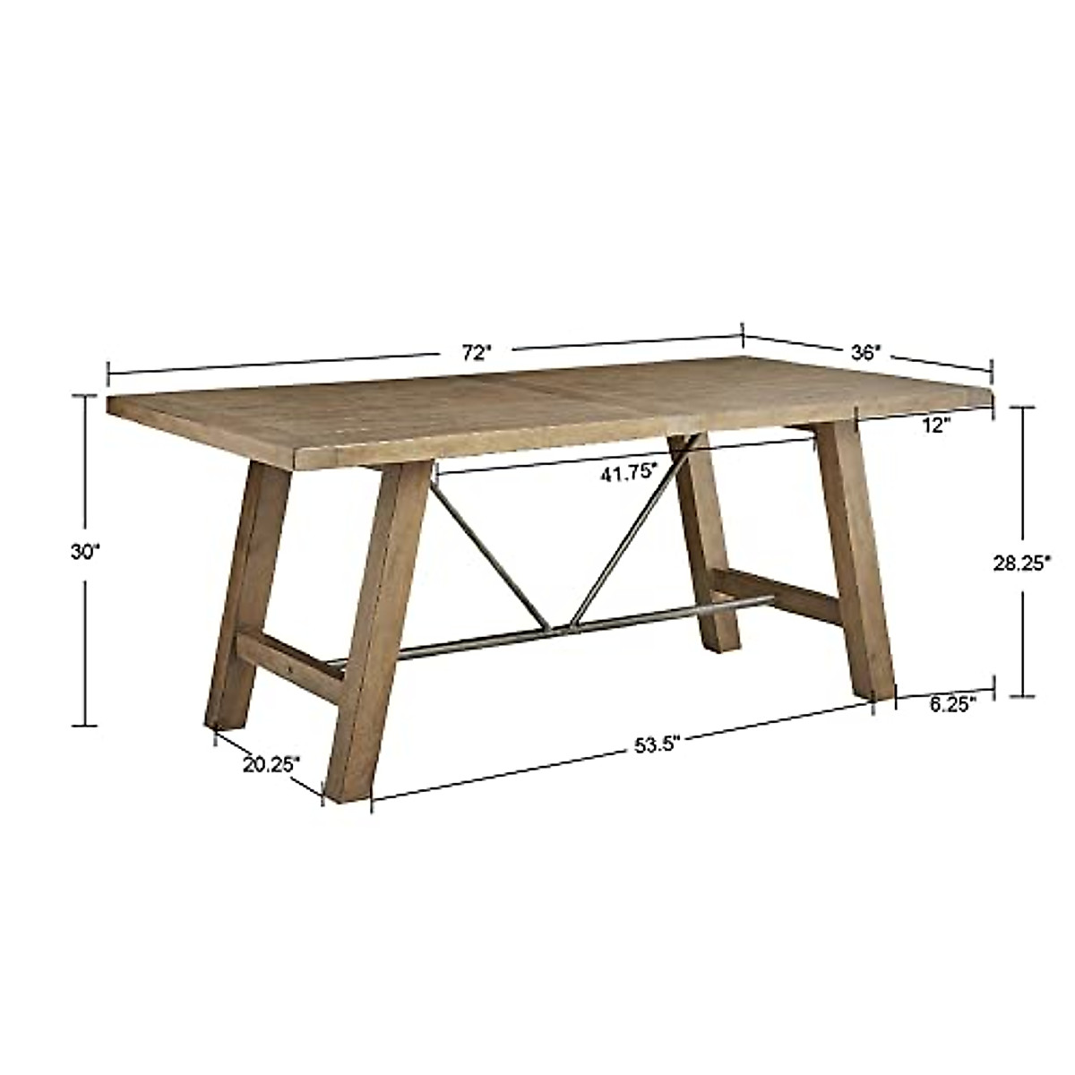 INK+IVY Sonoma Solid Wood Dining Table, Rectangular with Rustic Metal Truss Accent,Trestle Legs, Easy Assembly, Industrial Country, for Kitchen, Entryway, Family, or Bedroom, Reclaimed Grey