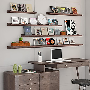 SAUMONIERES Picture Ledge Shelf Floating Book Shelves Wall Mounted Solid Wood for Bedroom Living Room Kitchen, Rustic Brown, 48 Inch Set of 3