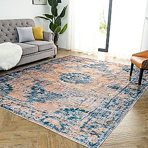 OIGAE Machine Washable Rug 9x12 for Living Room, Bedroom, Office，Boho Persian Aesthetic Vintage Rug Home Decor,Browm