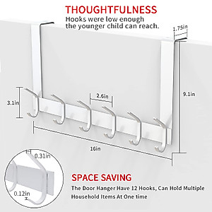 YUMORE Over The Door Hooks, Heavy Duty Over Door Hanger Stainless Steel for Coats Robes, Hanging Towel Rack Back of Bathroom Bedroom Door, Long Arms Easy Reach, White